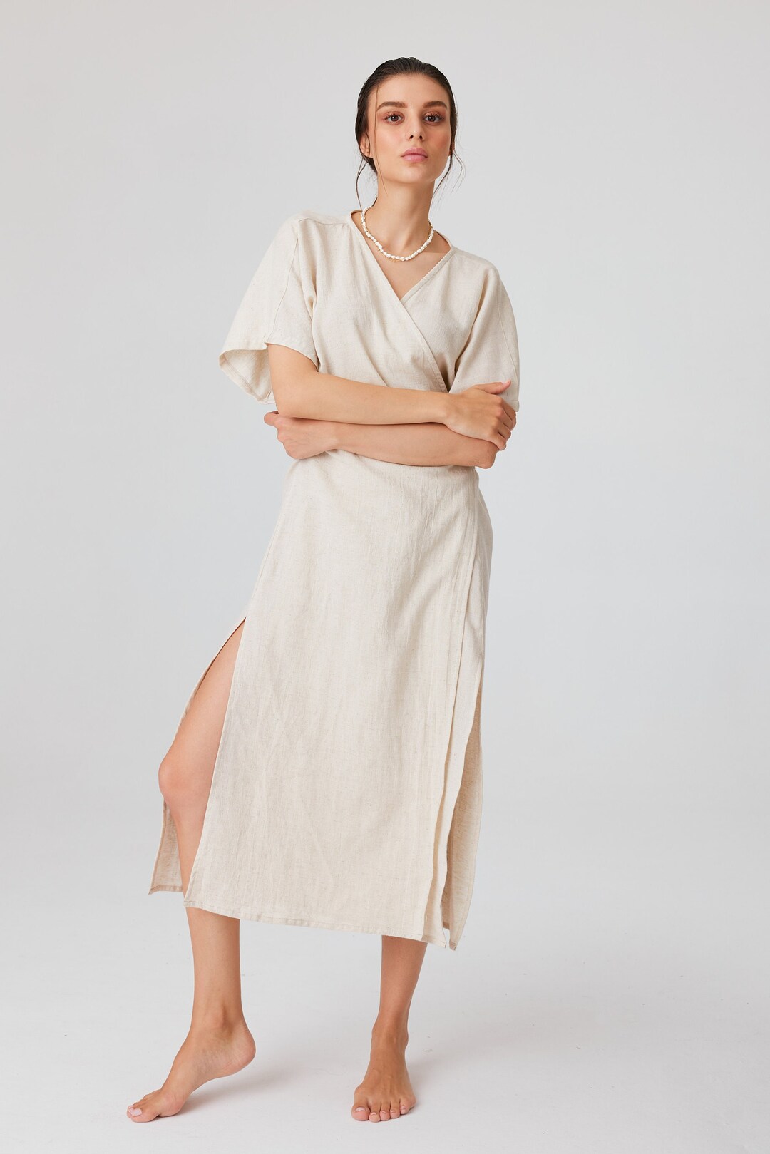 Linen Wrap Dress, Dresses Long Linen Wrap Dress, Linen Clothing, Linen ...