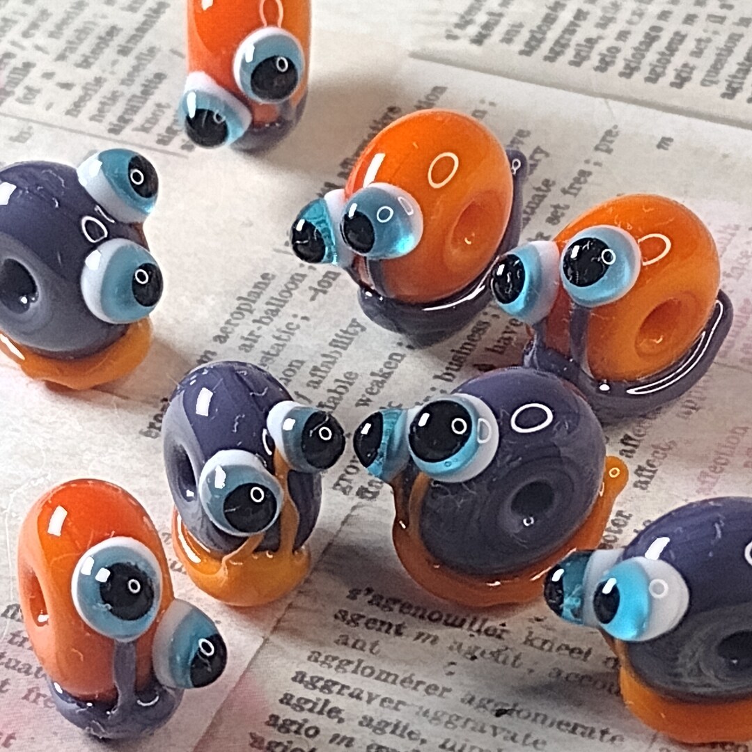 Cute Mini Lampwork Snail Beads 2mm Hole Letter Box Gift Handmade Glass ...