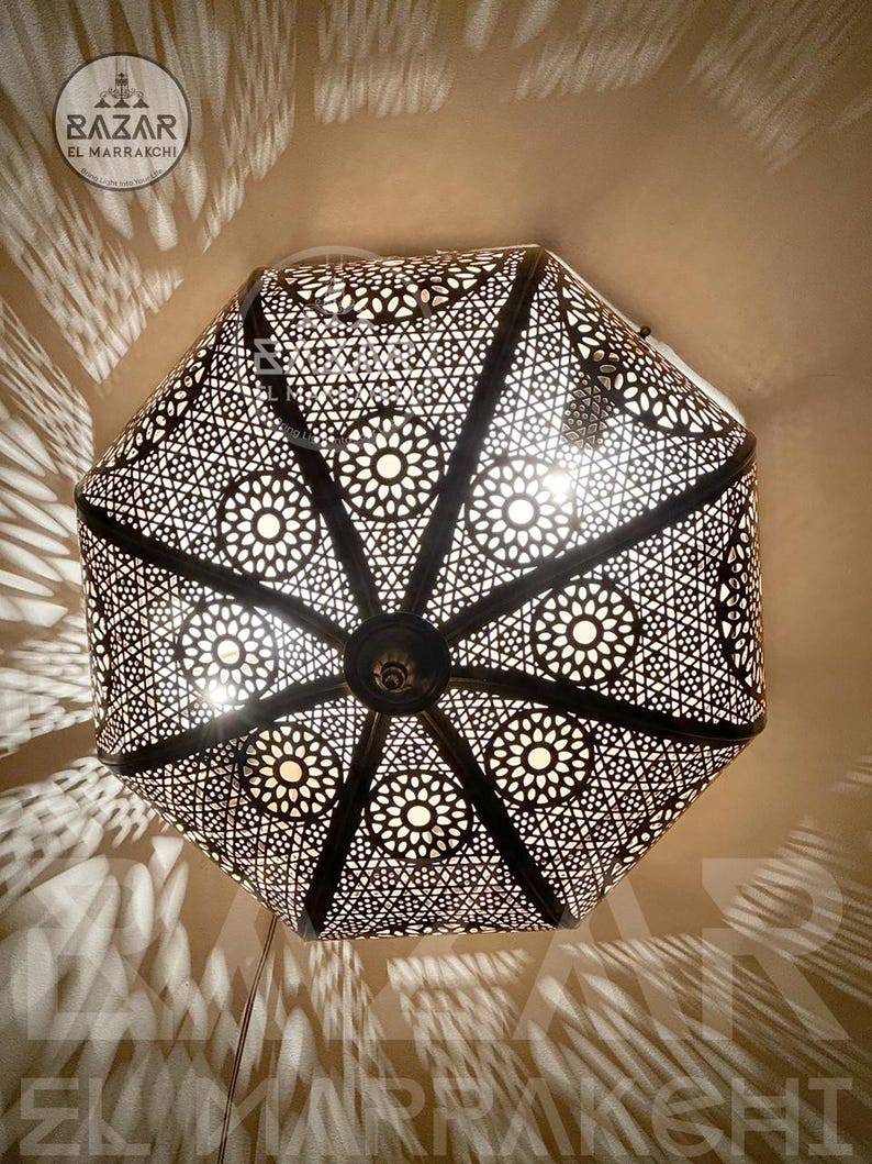 Moroccan Flush Mount Brass Ceiling Light, Hand-pierced Geometric Brass ...