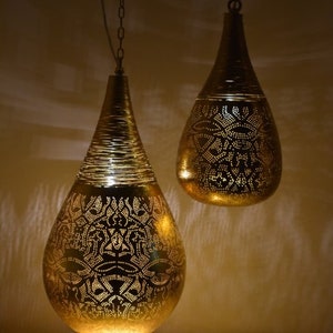 Handmade Moroccan Brass Pendant Light, Tear Drop Water Style ...