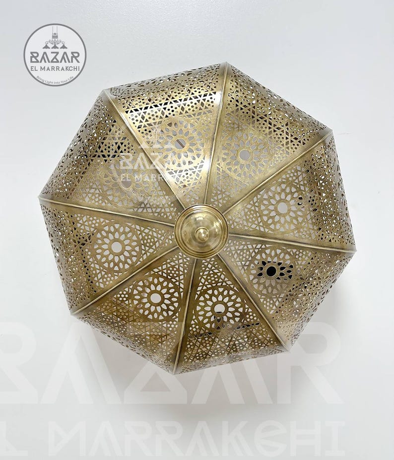 Moroccan Flush Mount Brass Ceiling Light, Hand-pierced Geometric Brass ...