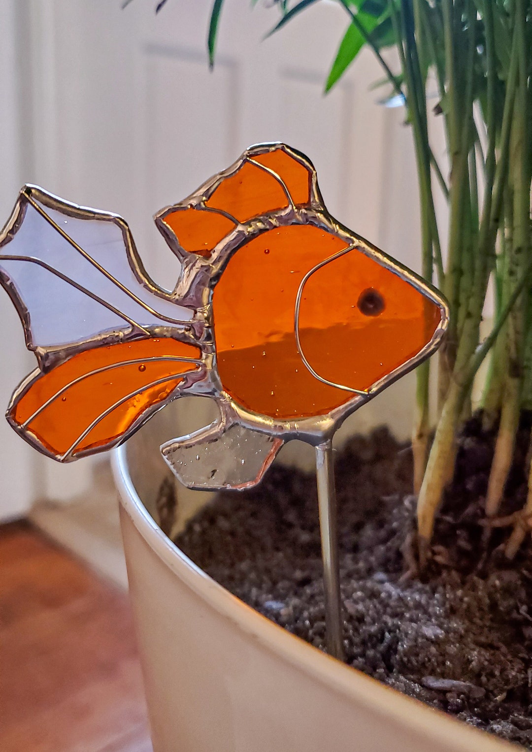 Stained Glass Goldfish Plant Stake | Lead Free - Etsy
