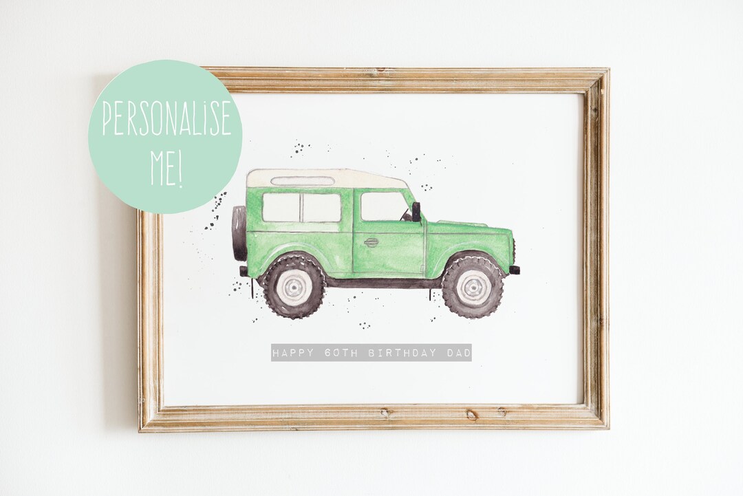 PERSONALISED LAND ROVER Defender 90 Watercolour Art Print, 4x4 Land ...