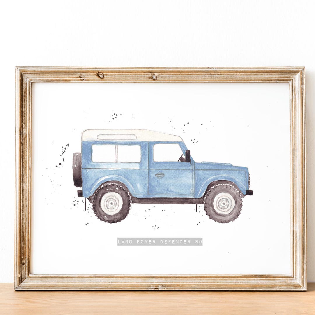 Blue Land Rover Defender 90 Watercolour Art Print, 4x4 Land Rover, Gift ...