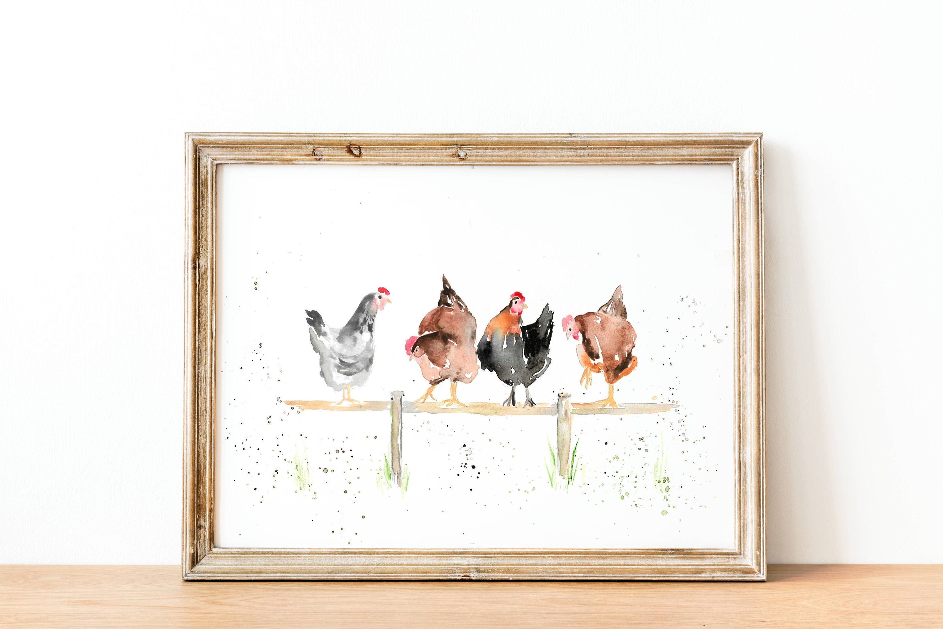 CHICKENS WATERCOLOUR PRINT, Chicken Painting, Chicken Picture, Chicken ...