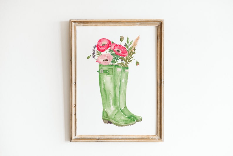 Wellies and Flowers Print, Farmer Gift, Gardener Gift, Wellies Artwork ...