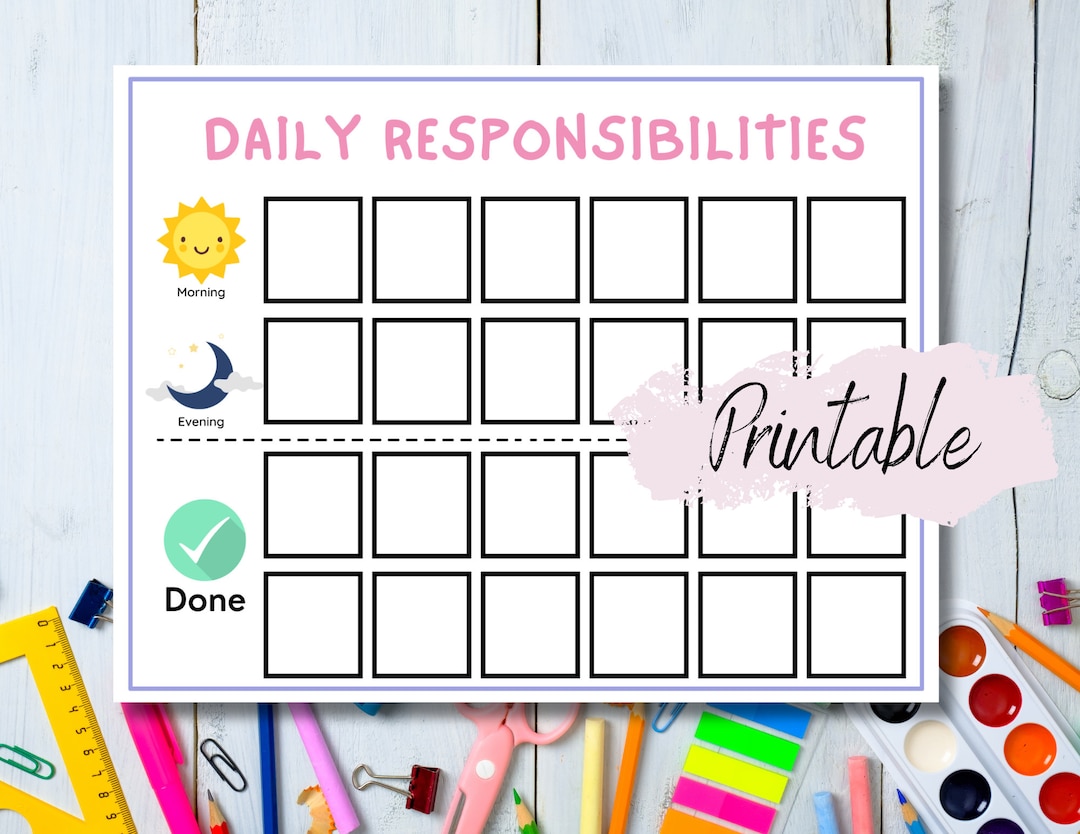 Kids Daily Responsibility Chart, Chore Chart- Printable - Etsy