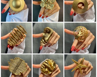 Statement Rings, Full Finger Ring, Chunky Gold Ring, Gold Statement ...