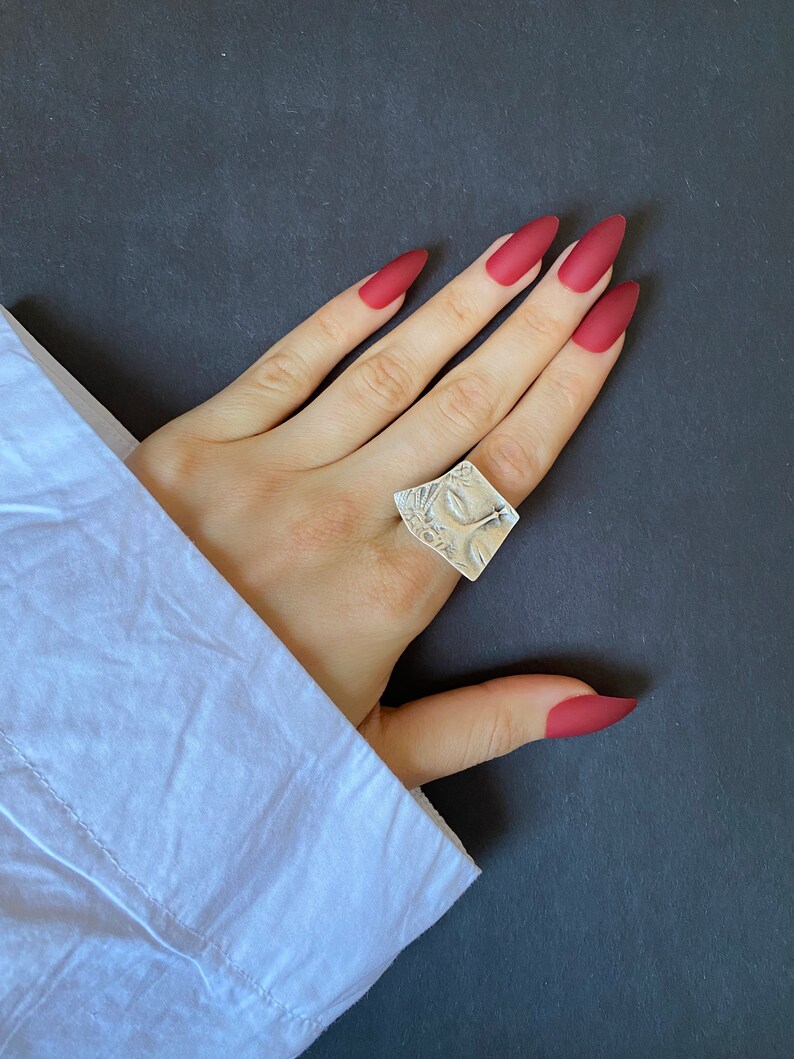 Silver Silhouette Face Ring Adjustable Hand Ring Full Finger - Etsy