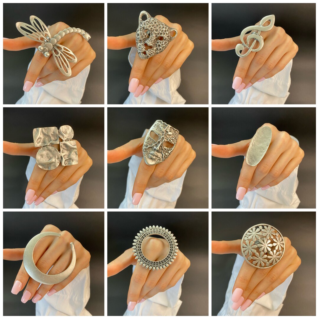 Silver Statement Rings, Adjustable Rings, Boho Style Handmade Rings ...