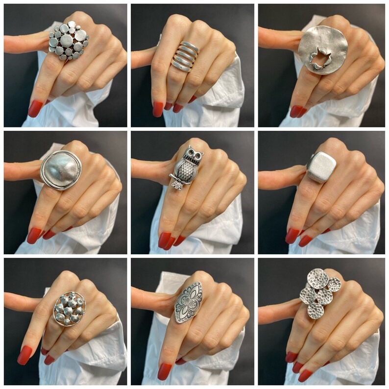 Silver Statement Rings Adjustable Rings Boho Style Handmade - Etsy