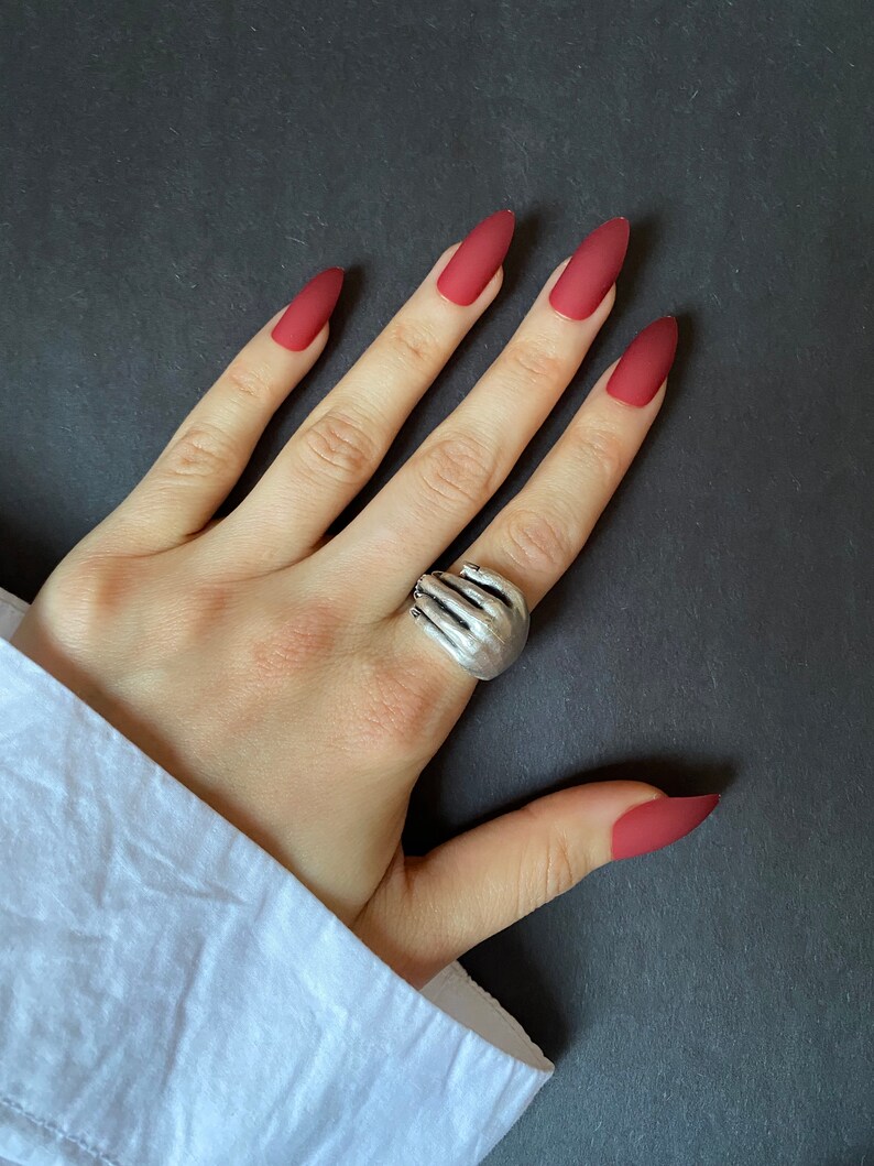 Silver Silhouette Face Ring Adjustable Hand Ring Full Finger - Etsy