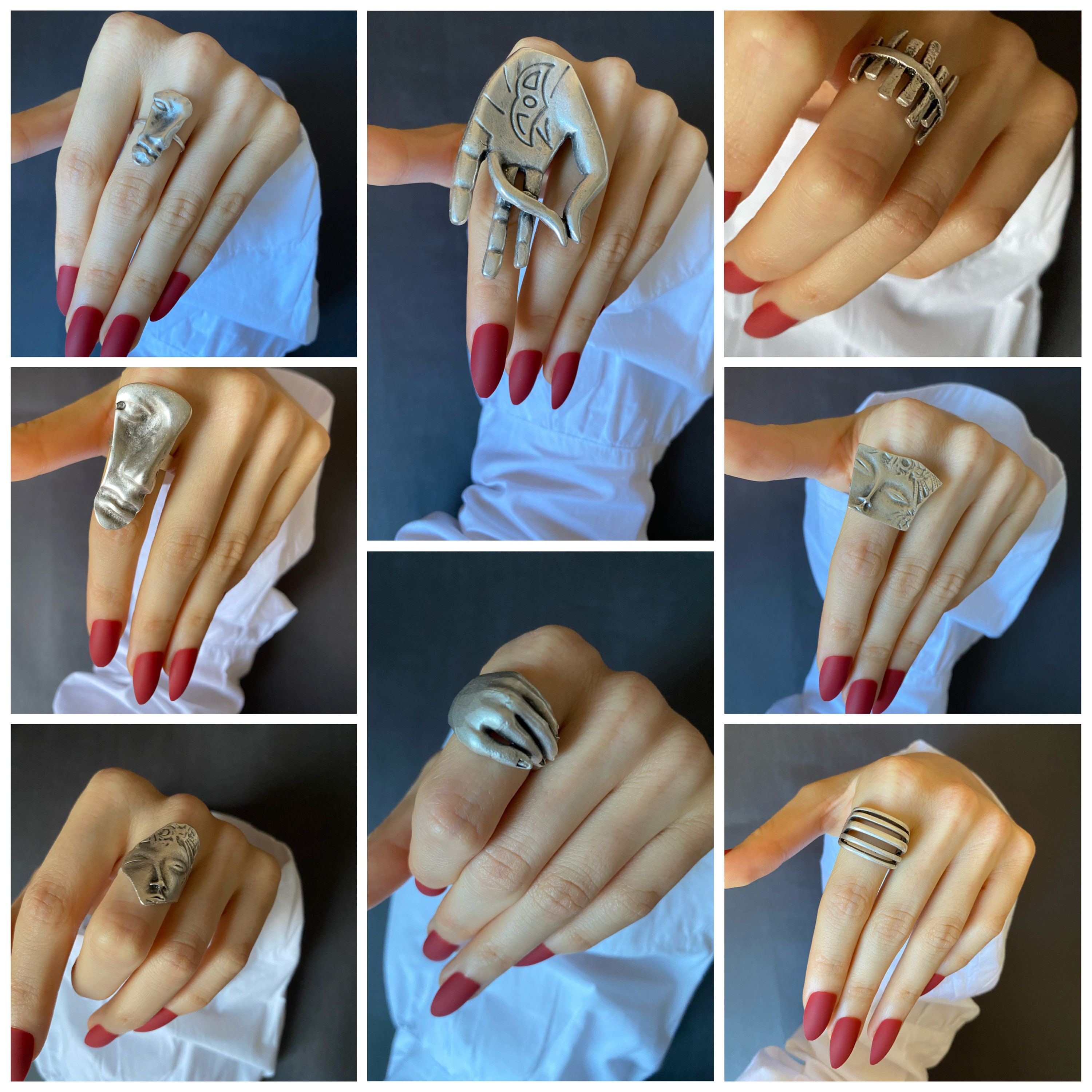 Silver Silhouette Face Ring Adjustable Hand Ring Full Finger - Etsy