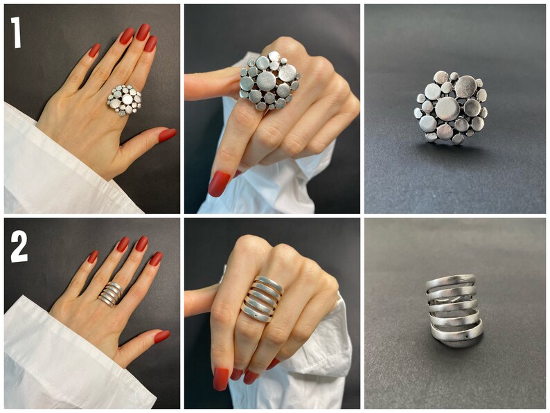 Silver Statement Rings Adjustable Rings Boho Style Handmade - Etsy