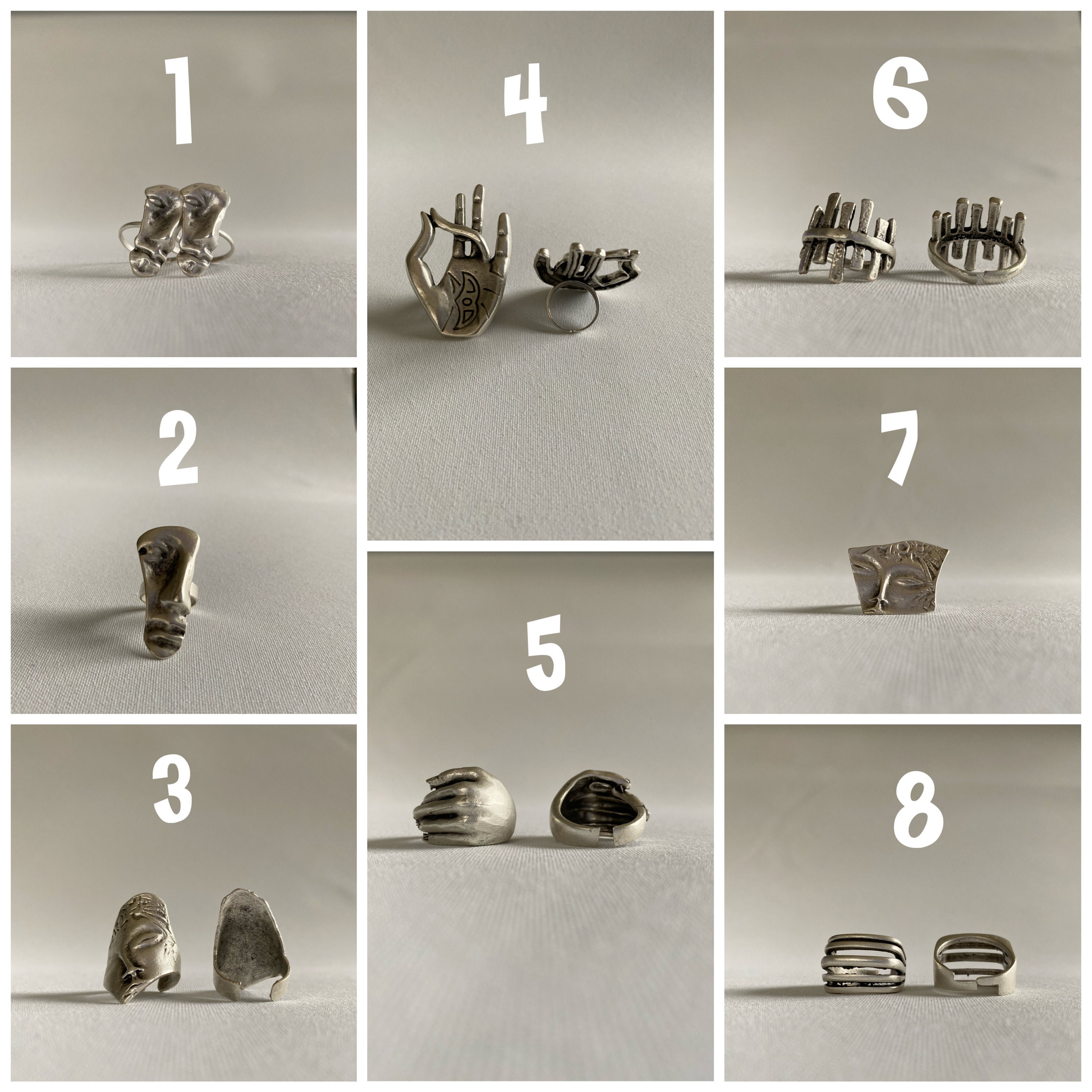 Silver Silhouette Face Ring Adjustable Hand Ring Full Finger - Etsy