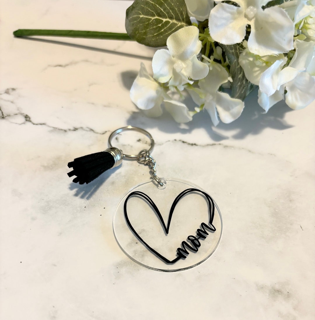Mom Heart Keychain | Mom Keychain | Key Ring | Heart Keychain | Round ...