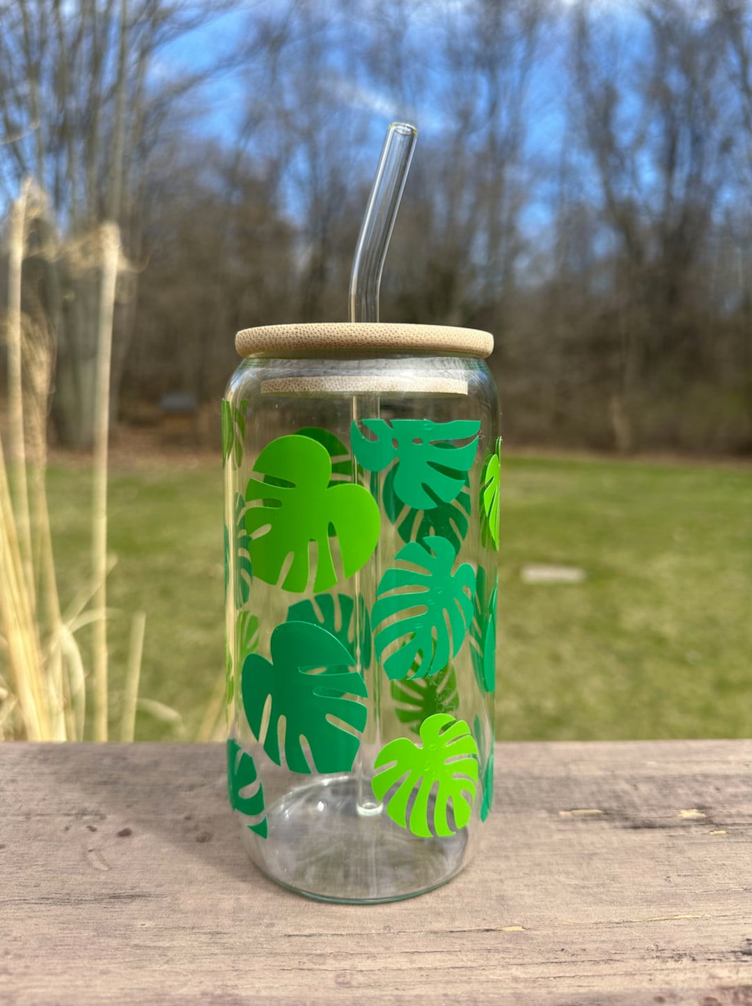 Palm Leaf Glass Cup | Glass Cup | Ice Coffee | Mothers Day Gift ...