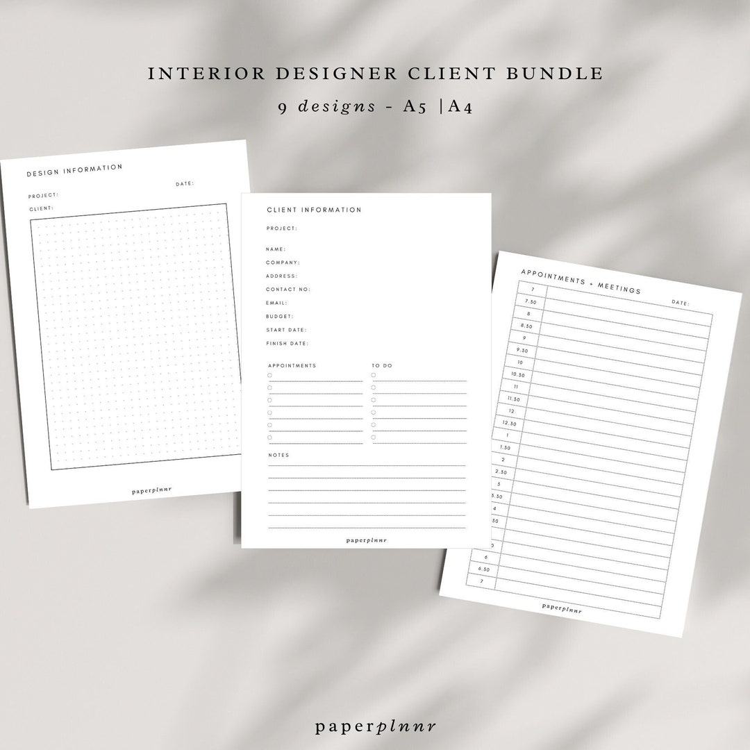 PRINTABLE Interior Designer Client Work Sheet, Work Planner, Project ...