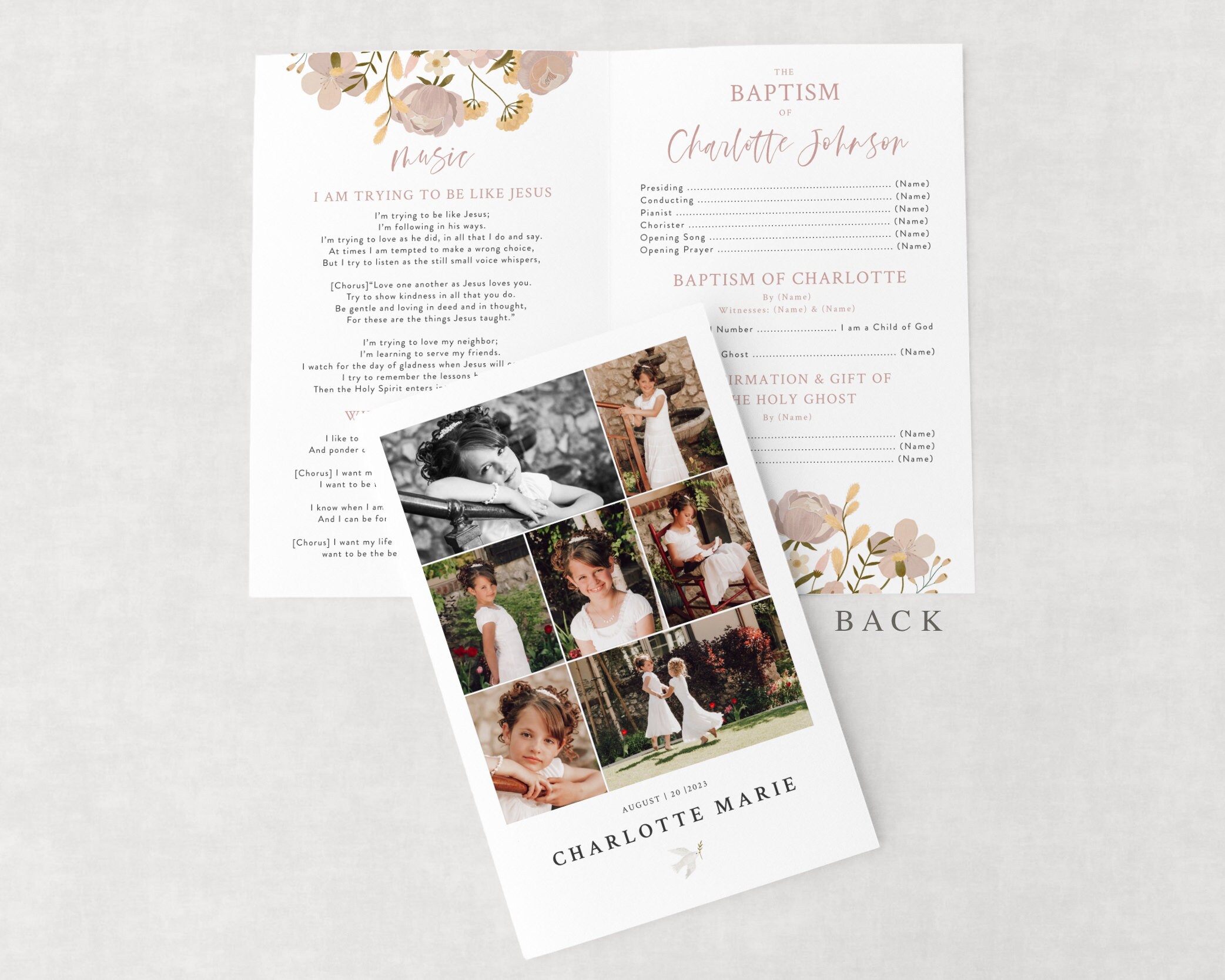 Editable Floral LDS Baptism Program | Girl, Photo Template (corjl) - Etsy