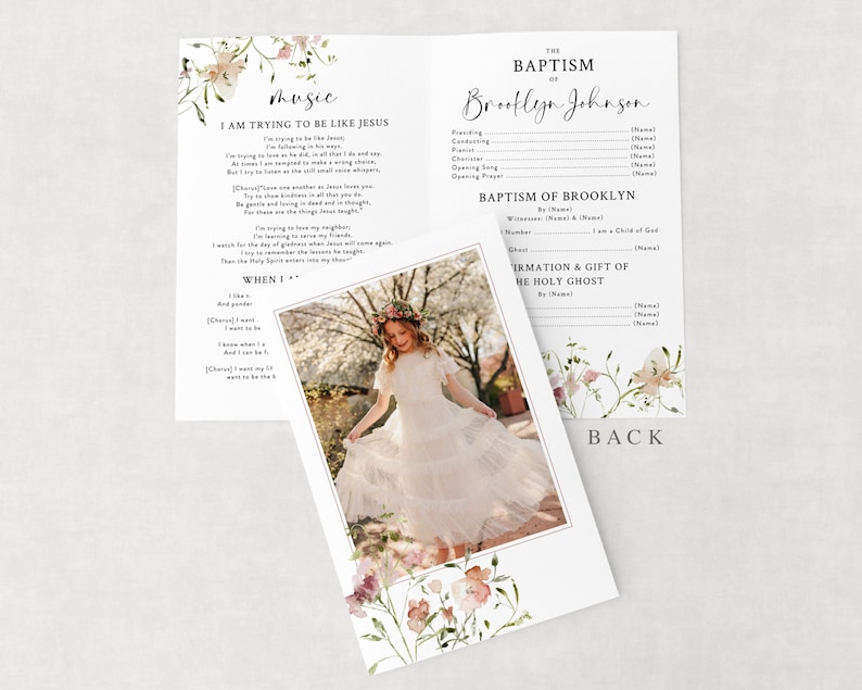 Editable Floral LDS Baptism Program | Girl's Ceremony (digital) - Etsy