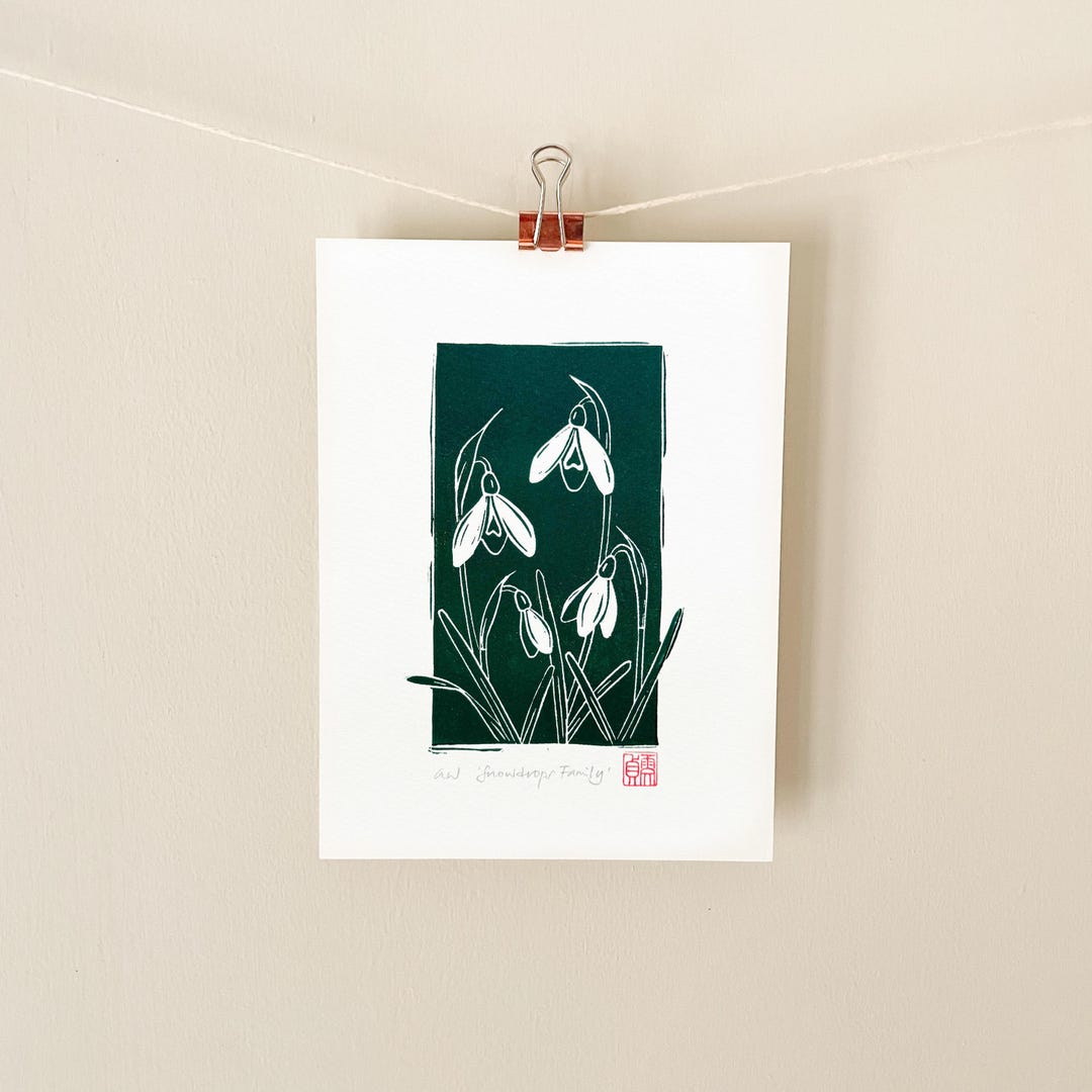 Snowdrop Family Linocut Print | January Birth Flower, Limited Edition ...