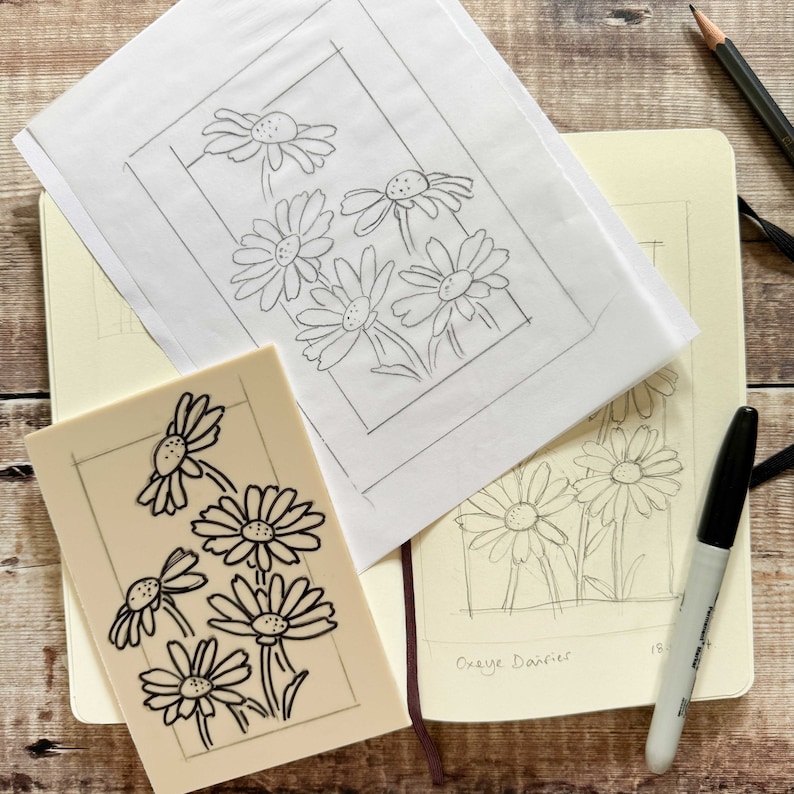 Daisies Print Original Wall Art, Botanical Floral Linocut Print, April ...