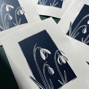 Snowdrop Print - Original Linocut, Handmade Nature Inspired Botanical ...