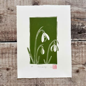 Snowdrop Print - Original Linocut, Handmade Nature Inspired Botanical ...