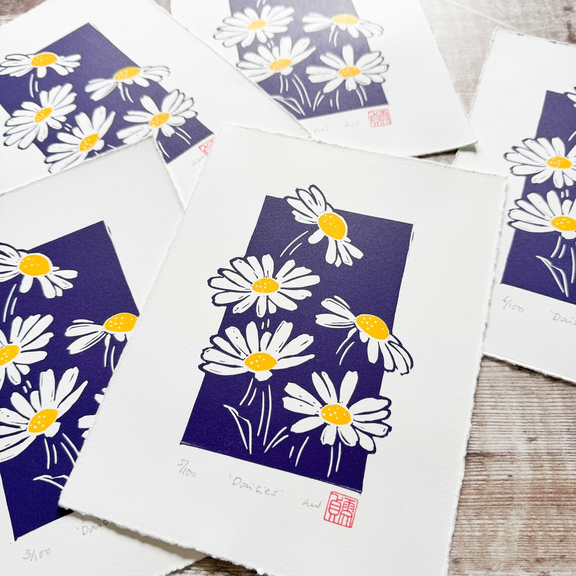 Daisies Print - Original Wall Art, Botanical Floral Linocut Print ...