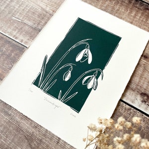 Snowdrop Print - Original Linocut, Handmade Nature Inspired Botanical ...