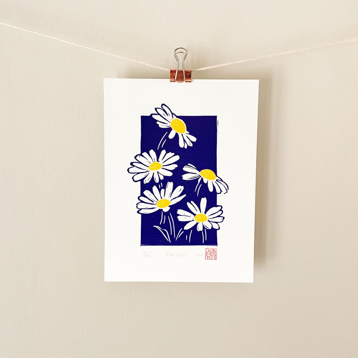 Daisies Print - Original Wall Art, Botanical Floral Linocut Print ...