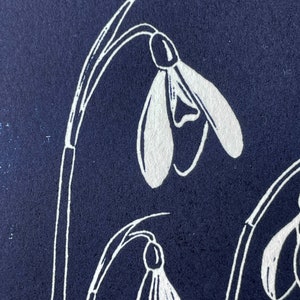 Snowdrop Print - Original Linocut, Handmade Nature Inspired Botanical ...