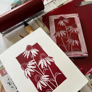 Echinacea Linocut Print: Burgundy Coneflowers Botanical Art - Etsy