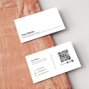 Business Card Template, QR Code, Canva Editable Template, Minimalist ...