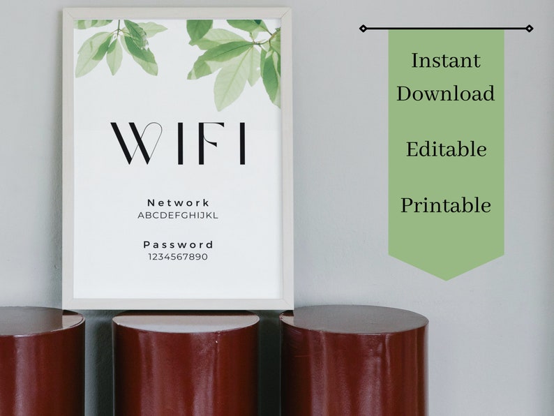 WIFI Password Sign Printable Template, Greenery Wifi Sign Digital ...