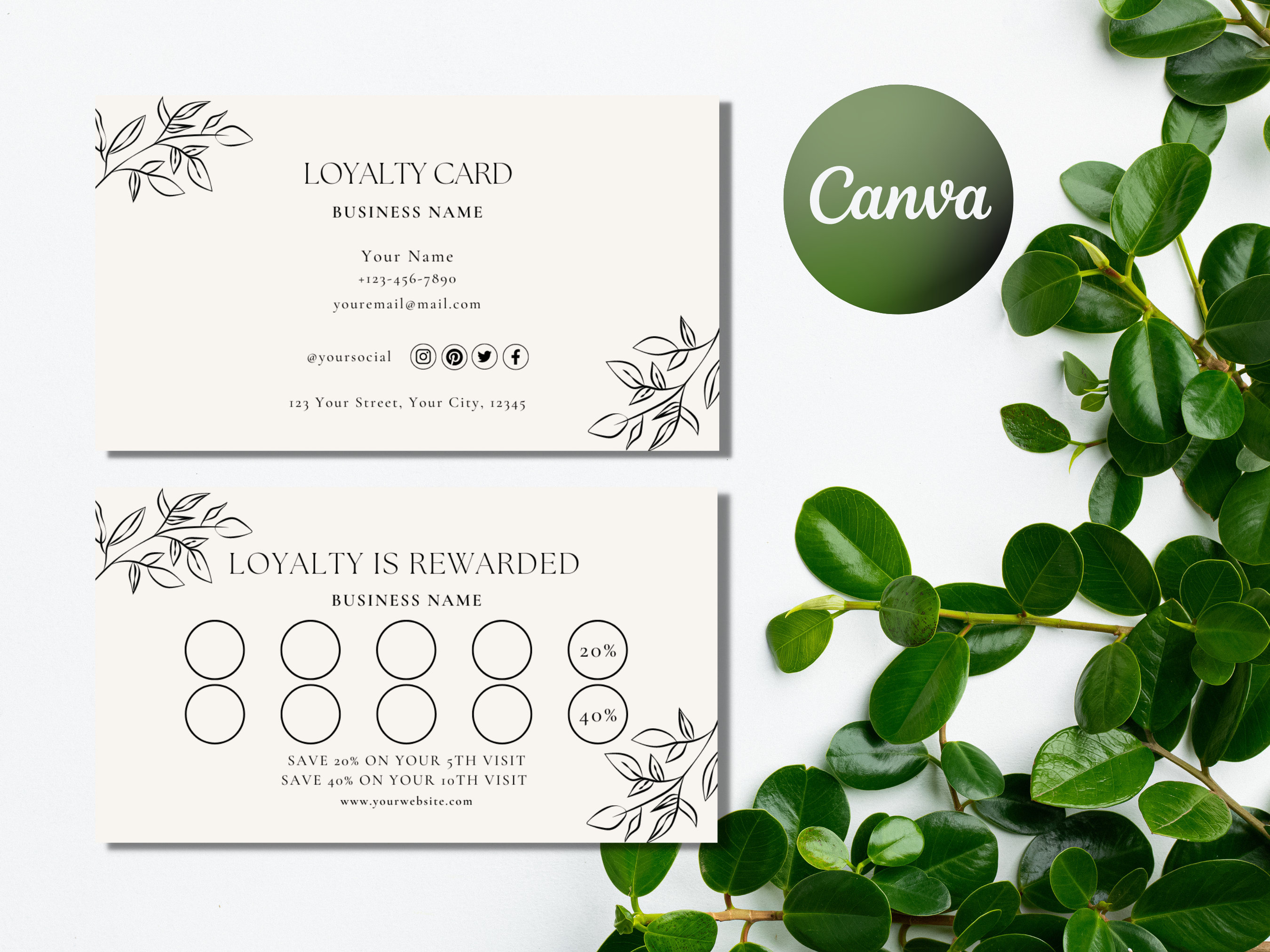 Loyalty Card Template, Canva Editable, Printable Rewards Card, Modern ...