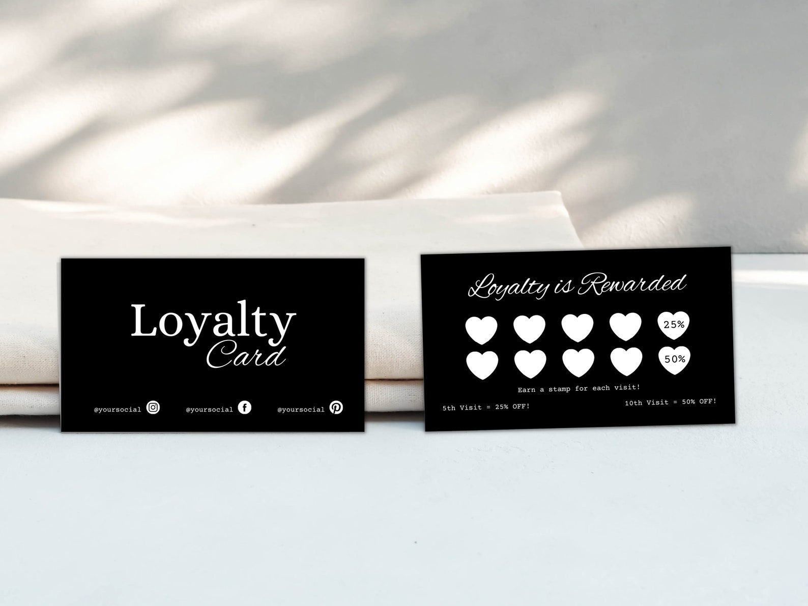 Black Loyalty Card Template, Canva Editable, Printable, Modern Rewards ...