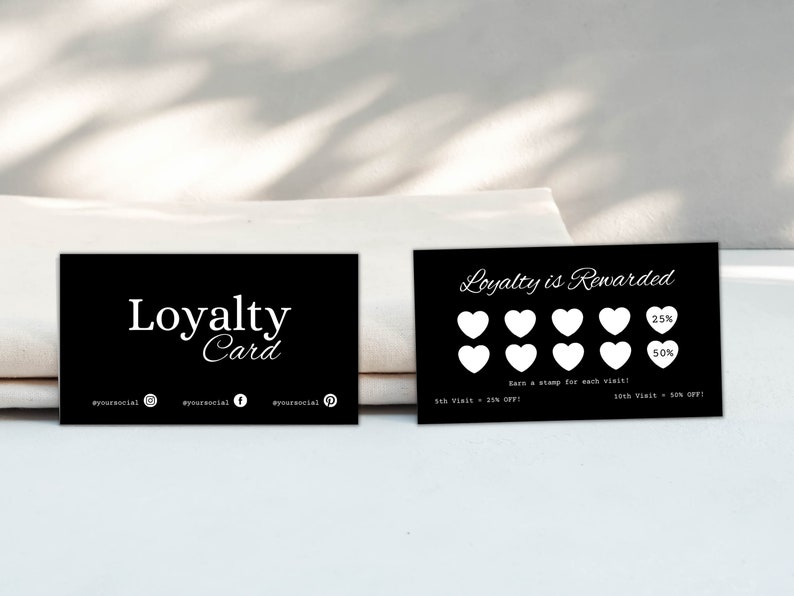 Black Loyalty Card Template, Canva Editable, Printable, Modern Rewards ...