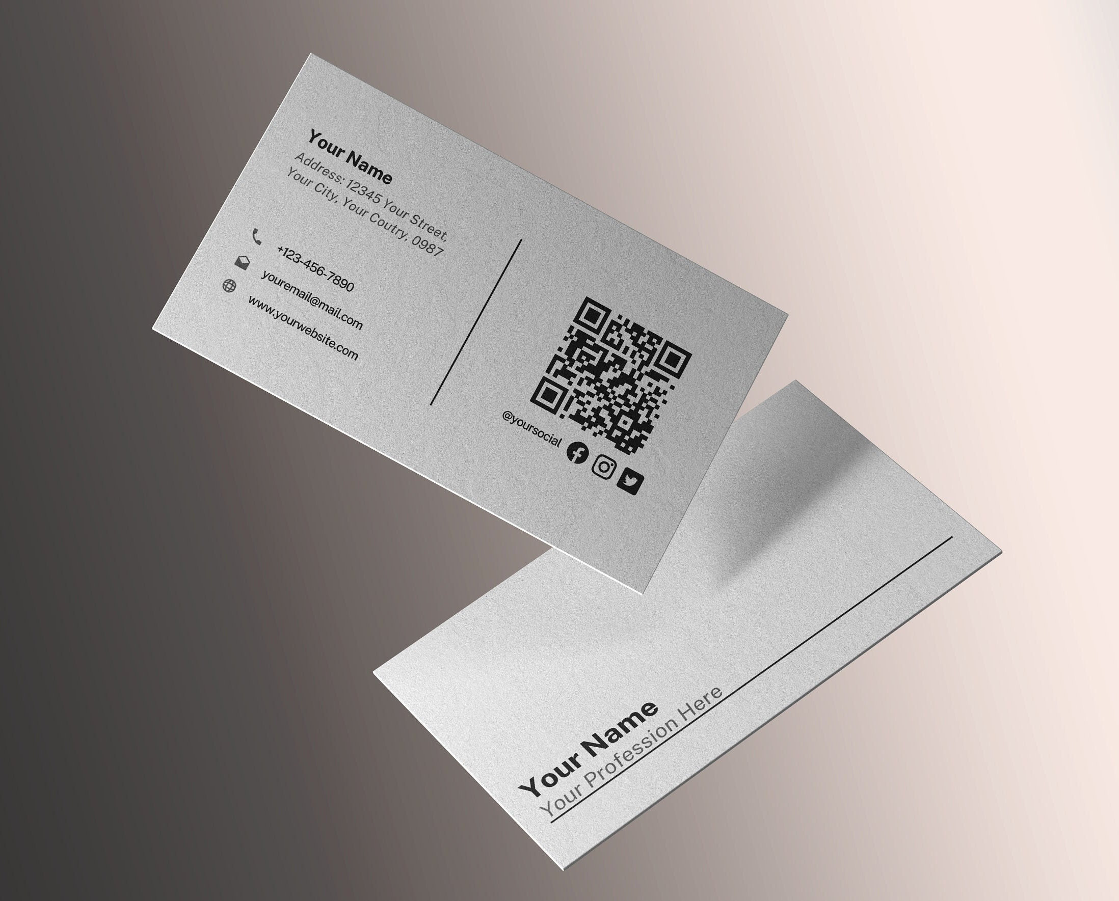 Business Card Template, QR Code, Canva Editable Template, Minimalist ...