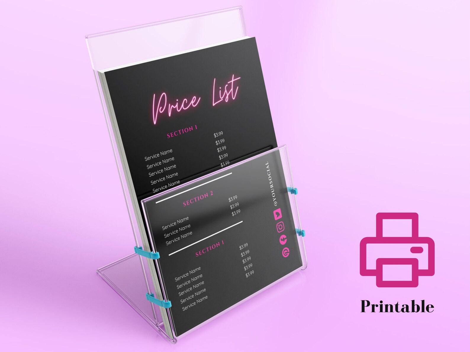 Pink Neon Price List Template, Canva Editable, Printable Small Business ...
