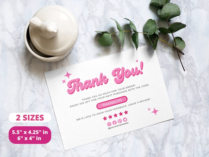 Pink Retro Thank You Card Template, Canva Editable, DIY, Small Business ...