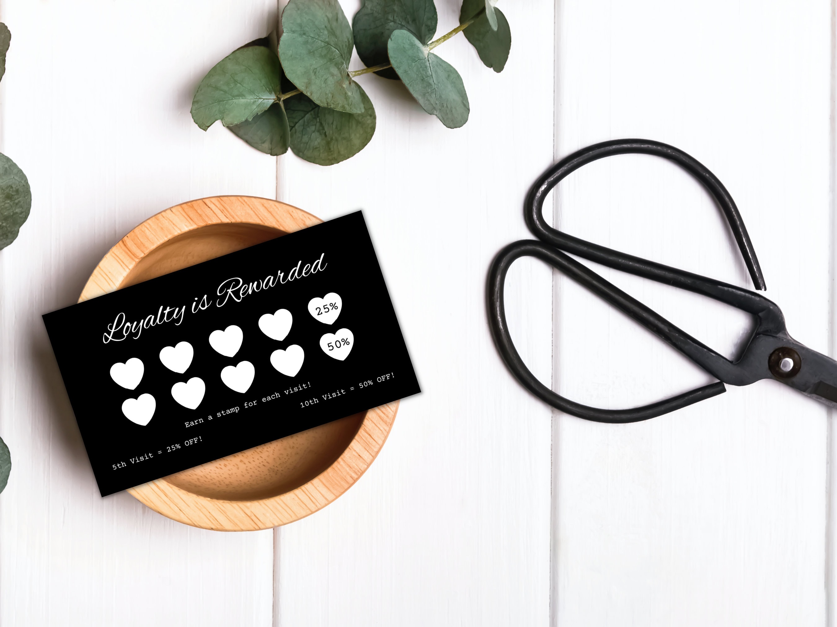 Black Loyalty Card Template, Canva Editable, Printable, Modern Rewards ...
