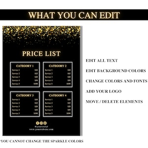 Black Gold Price List Template, Canva Editable, Printable Price List ...