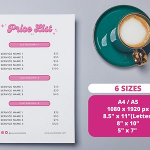 Retro Pink Price List Template, Canva Editable, Printable Small ...