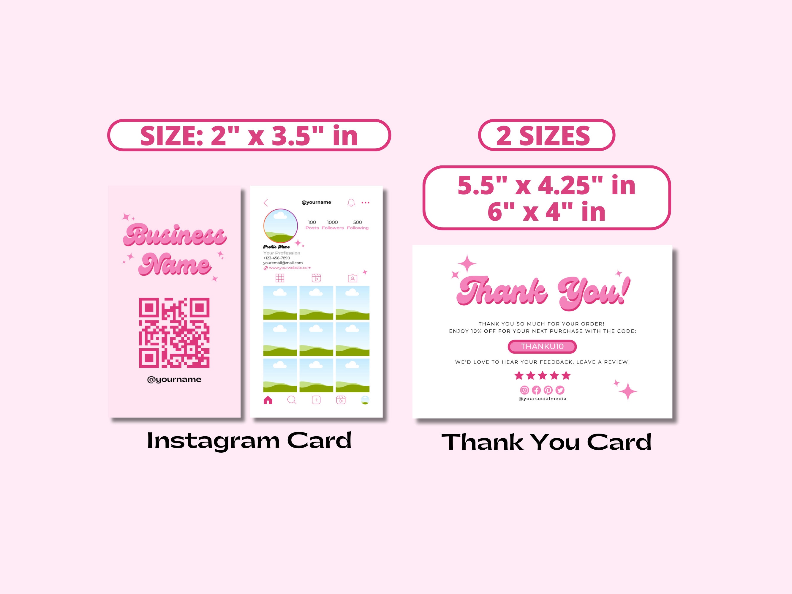 Retro Pink Branding Kit, Price List, Loyalty Card, IG Card, Thank You Card, Scan to Pay, Gift ...