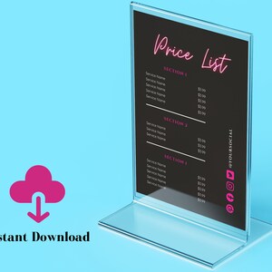 Pink Neon Price List Template, Canva Editable, Printable Small Business ...