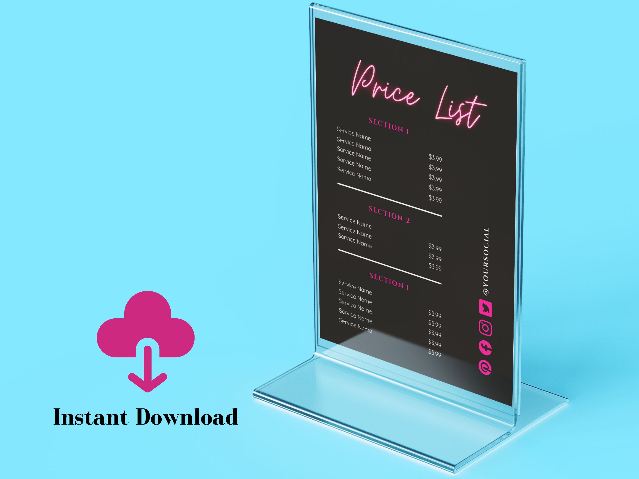 Pink Neon Price List Template, Canva Editable, Printable Small Business ...