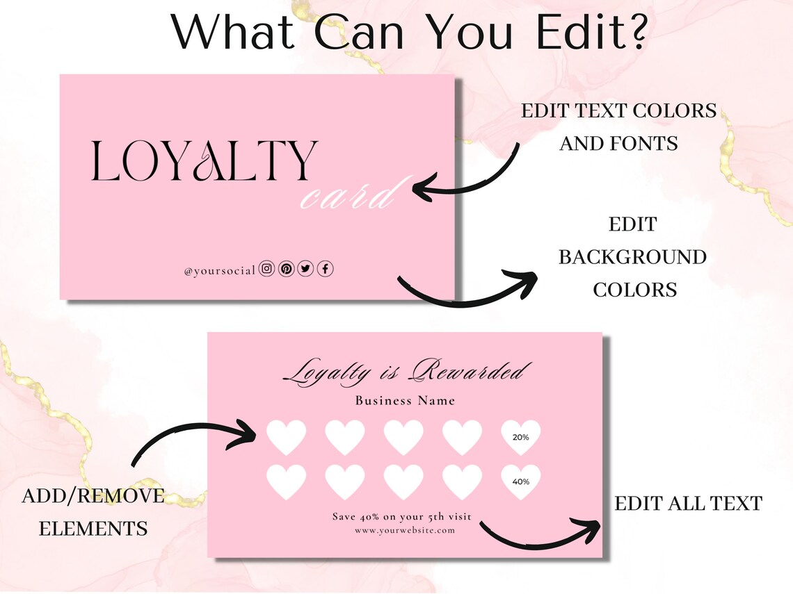 Pink Loyalty Card Template Canva Editable Printable Rewards - Etsy