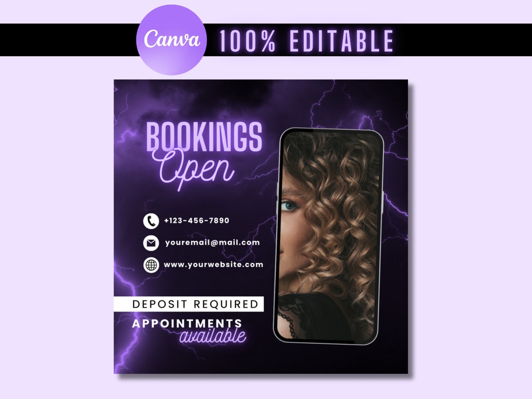 Editable Booking Flyer, Purple Neon Flyer, Appointments Available Flyer ...