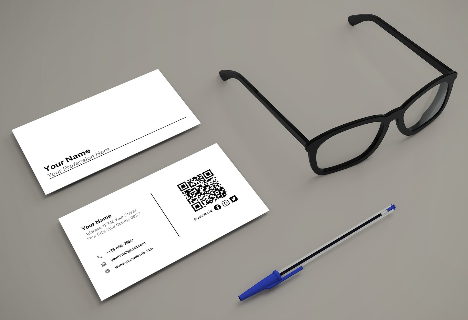 Business Card Template, QR Code, Canva Editable Template, Minimalist ...